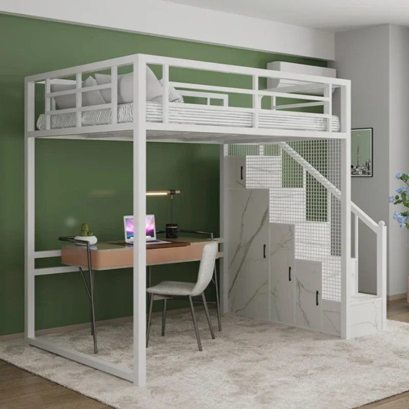 Upper-and-Lower-Bunk-Wrought-Iron-Elevated-Bed-Small-Apartment-Bed ...