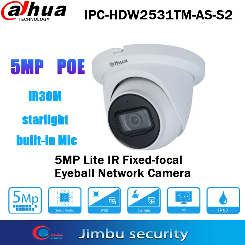 Dahua 5MP IPtv Camera IPC HDW2531TM AS S2 POE IR30M Built in Mic Fixed ...
