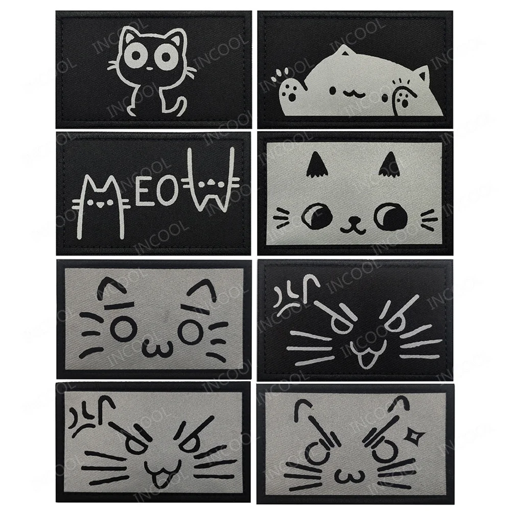 Reflective-Cartoon-Cat-Patches-Lovely-Cute-Kitten-Expression-PVC-Rubber ...
