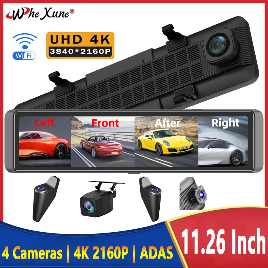 4CH-Dash-Cam-11-26-Inch-4K-WIFI-Rear-View-Mirror-4-Cameras-Video ...