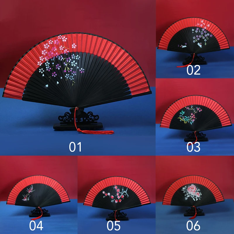 Red Silk Fan Chinese Japanese Style Folding Fan Wedding Home Decoration ...