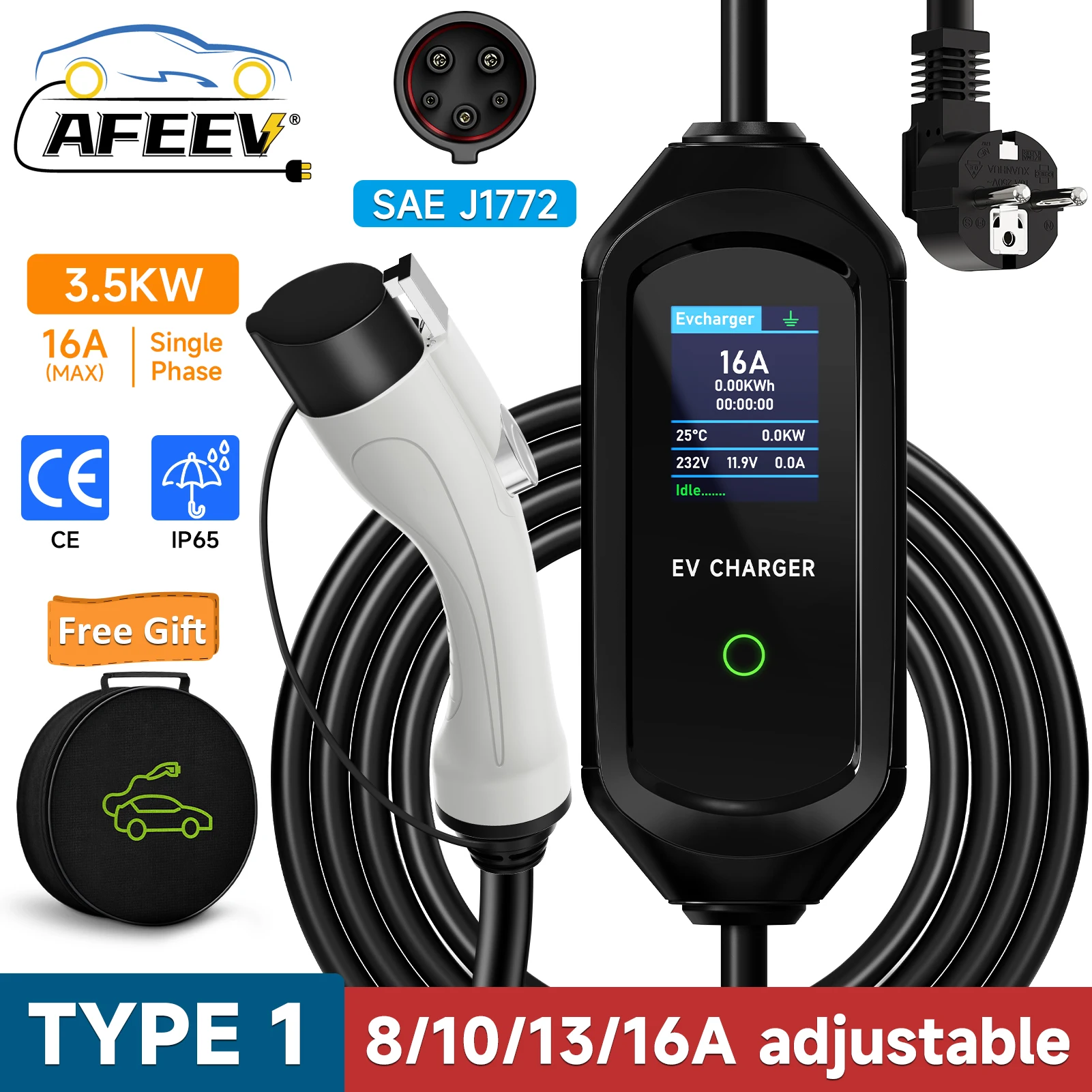 AFEEV-3-5KW-16A-1Phase-Portable-EV-Charger-Type1-SAE-J1772-Electric-Car ...