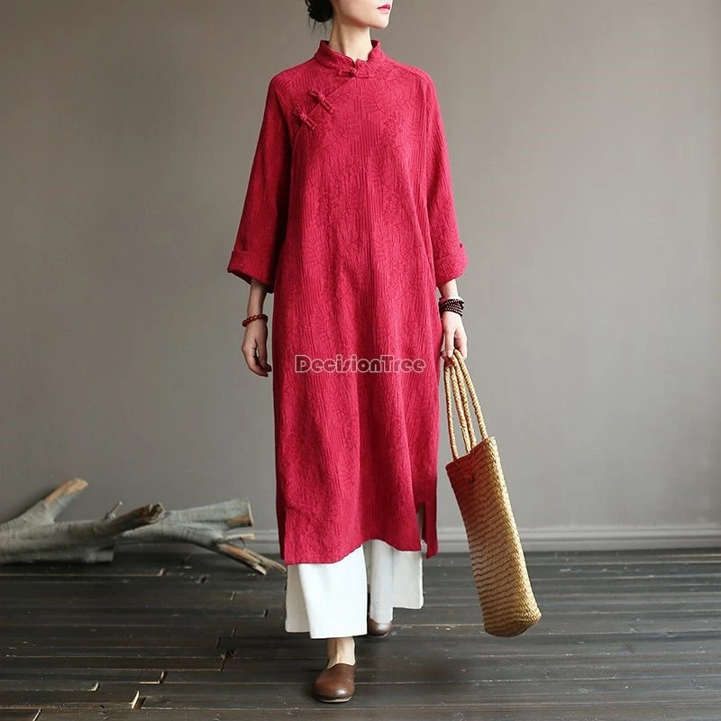 2025 vintage diagonal buckle cotton linen qipao dress chinese style ...