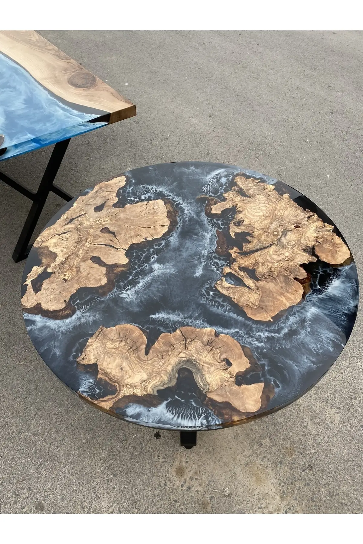 Ls Wood - 90 Cm diameter olive tree round epoxy table/dining table ...