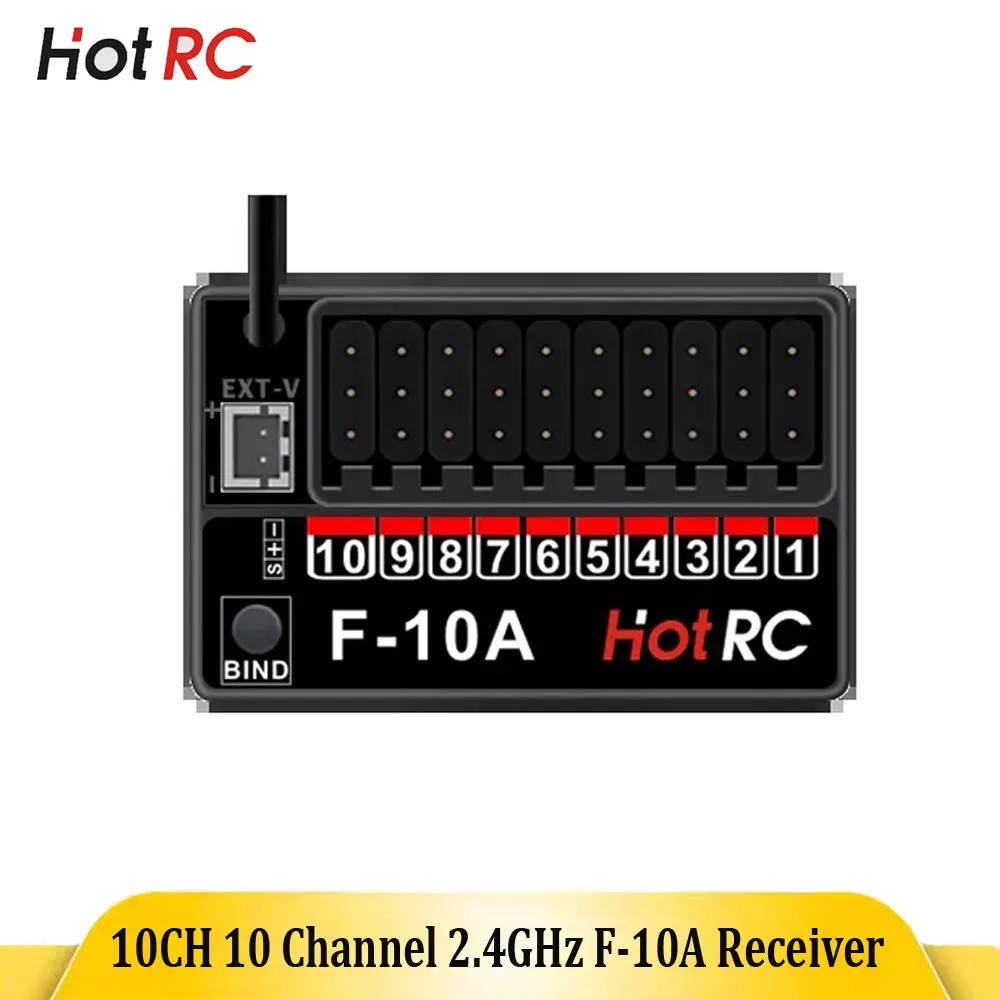 HotRC F-10A 10CH 2.4G Receiver Voltage Return PWM DC4V-9V Radio System ...