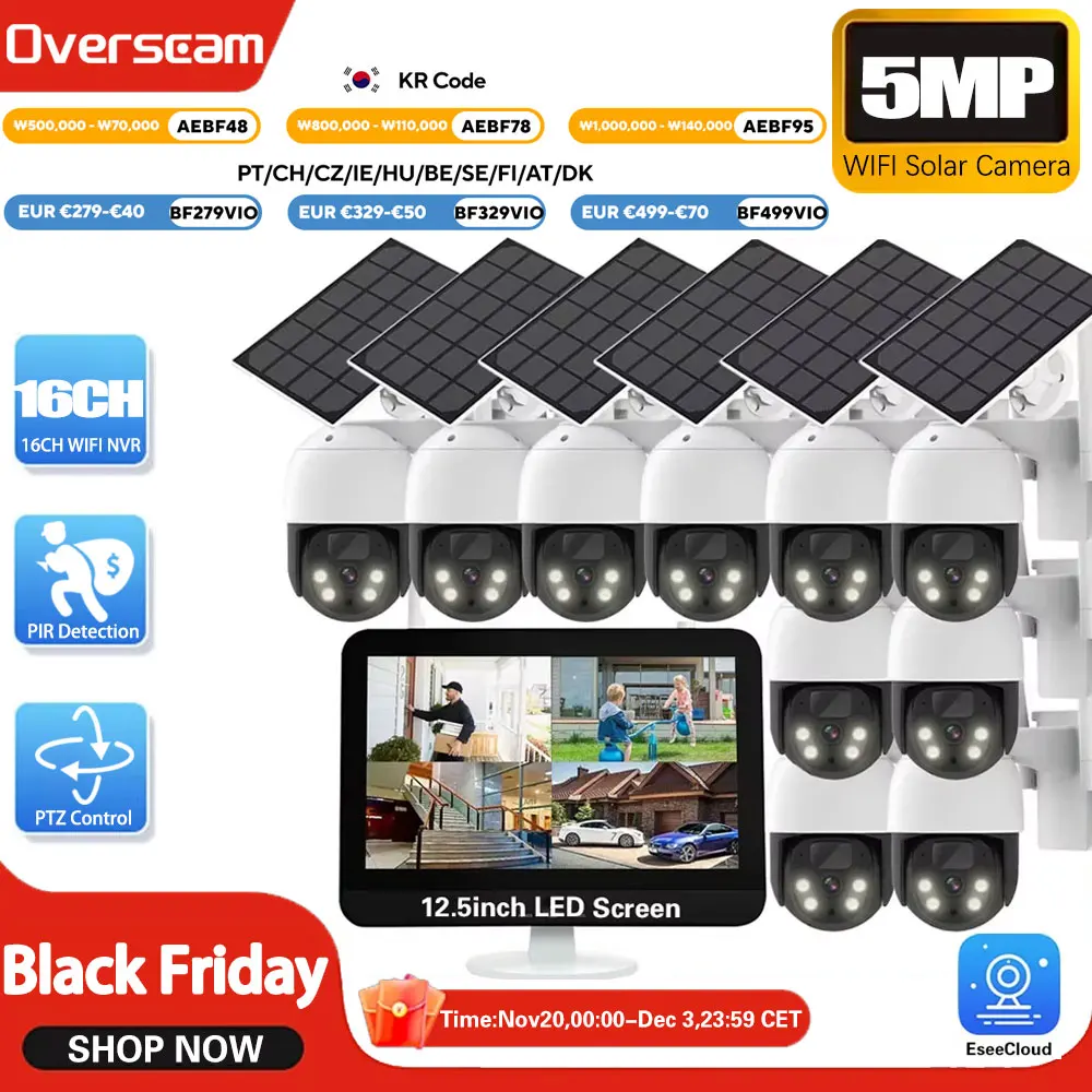 16CH 5MP WIFI Solar PTZ IP Camera System 12.5" LCD Screen Monitor NVR ...