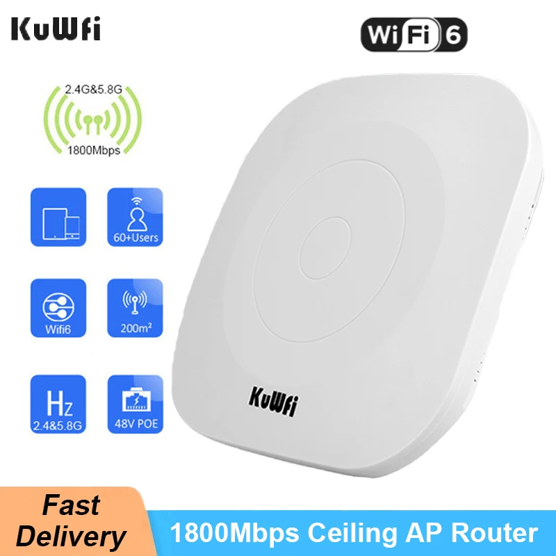 Kuwfi Ceiling Ap Wifi 6 1800mbps Wireless 5.8g &2.4g Wifi Router Wifi Access Point Indoor Ap ...