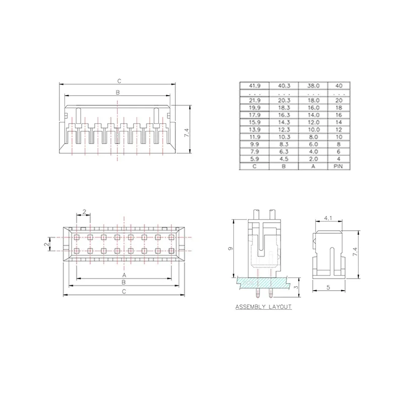 5 шт., 2,0 мм двухрядный соединительный провод, 2*2/3/4/5/6/7/8/9/10p ...