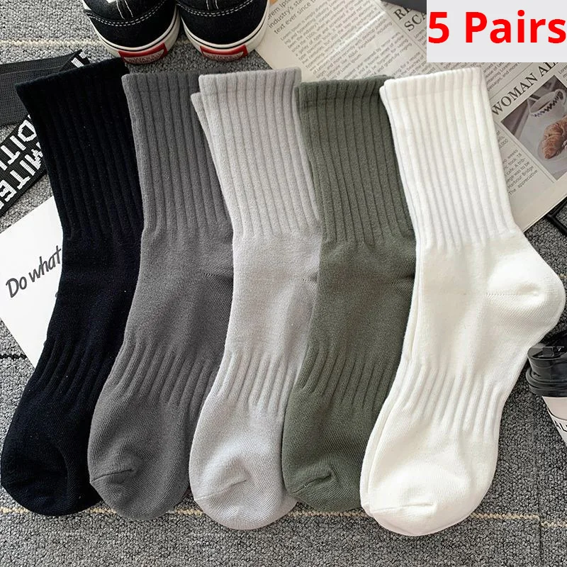 5-Pairs-Men-s-High-Rubber-Band-Waist-Couple-Mid-Tube-Sports-Solid-Socks ...