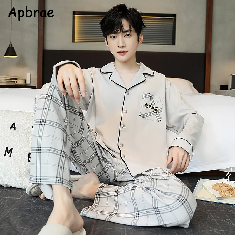 Autumn-Winter-Faux-Cotton-Men-Pajamas-Grey-Plaid-Pajama-Sets-Long ...