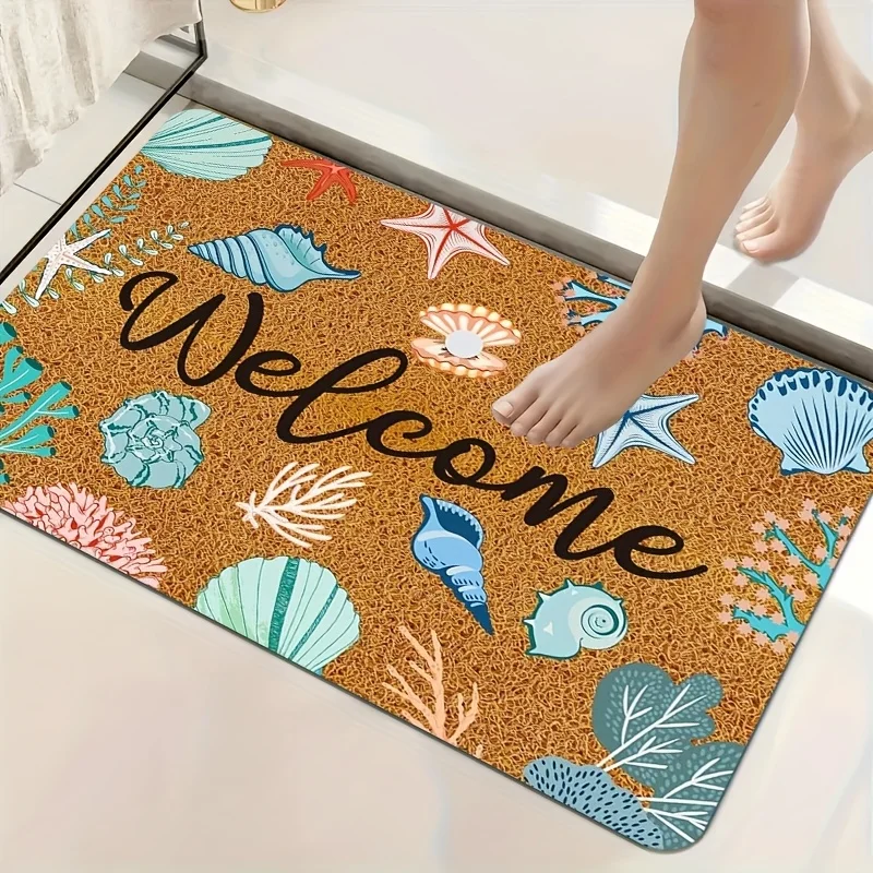 1pc Coastal Welcome Mat with Sea Life and Shells - Colorful Beach ...