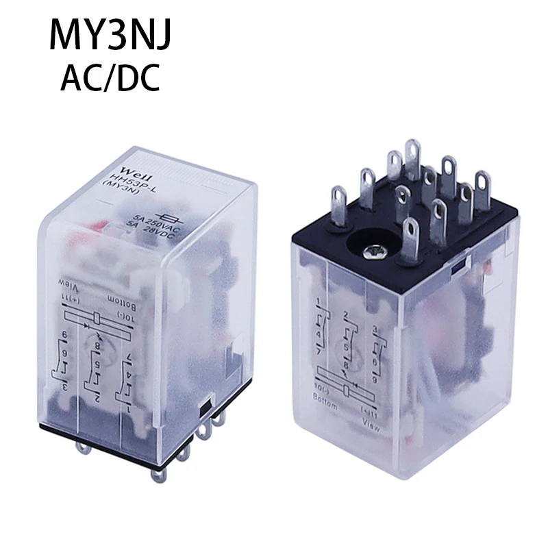 1 PCS Micro Mini Relay HH53P MY3NJ MY3 11-Pin DC12V/DC24V/DC110V/AC220V Coil New Frosted Cover ...