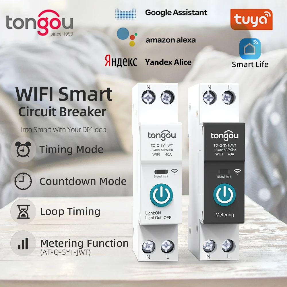 Tuya Wifi Smart Circuit Breaker 1p 63a With Metering Din Rail For Smart ...