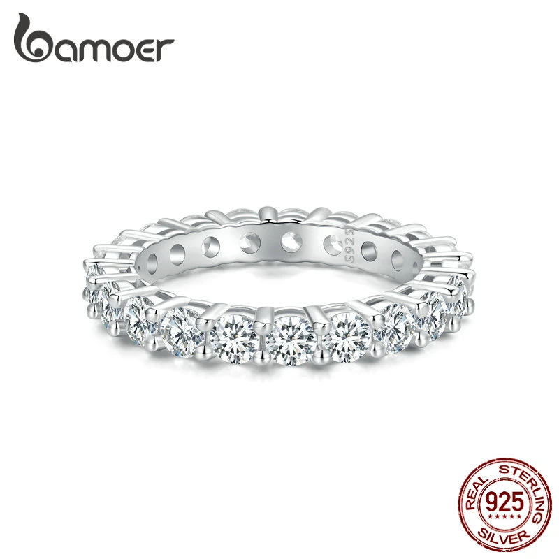 BAMOER Moissanite Ring Full Eternity Band for Women 925 Sterling Silver Diamond Wedding ...