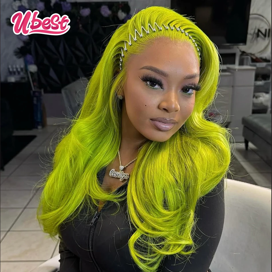 Ubest Chartreuse Green Colored Body Wave 13x6 Lace Front Wig Brazilian ...