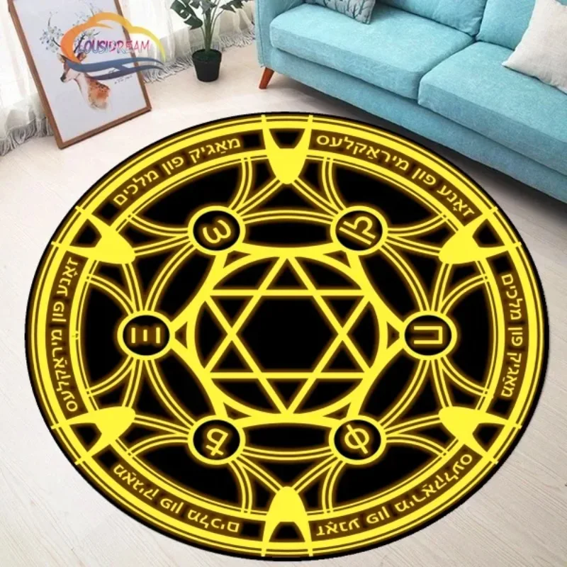 Modern Round Pentagram Carpet Black White Gray Magic Circle Living Room ...