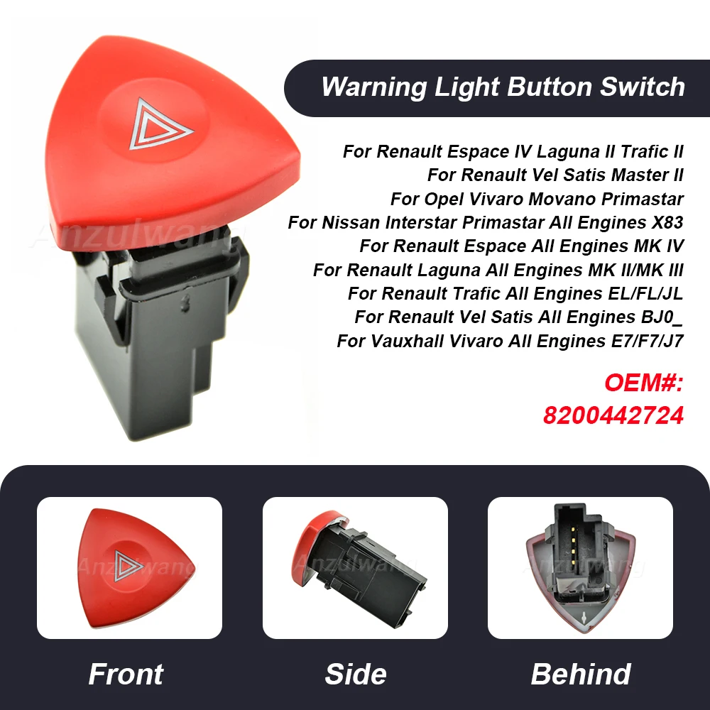 1PCS-Hazard-Warning-Light-switch-Button-For-Opel-Renault-Trafic-Espace ...