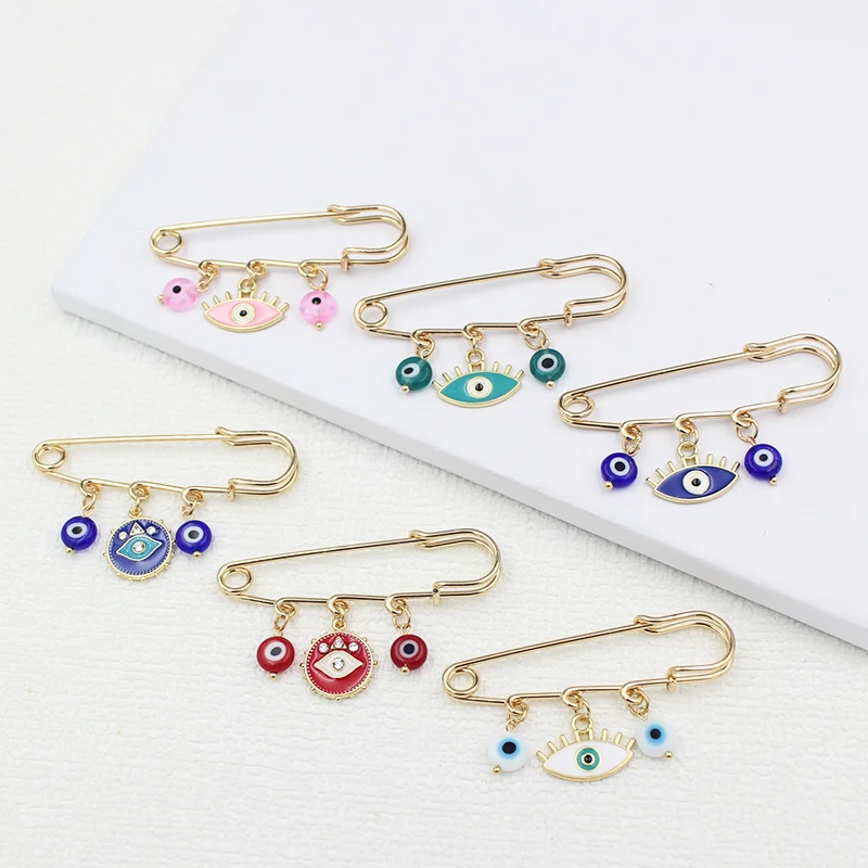 Evil Eye Safety Pin Aqua Pink White Red Blue Glass Bead Evil Eye Brooch ...