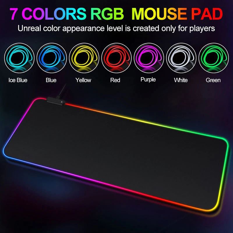 RGB-Luminous-Pure-Black-Mouse-Pad-Thickened-Mouse-Mat-Large-Table-Mat ...