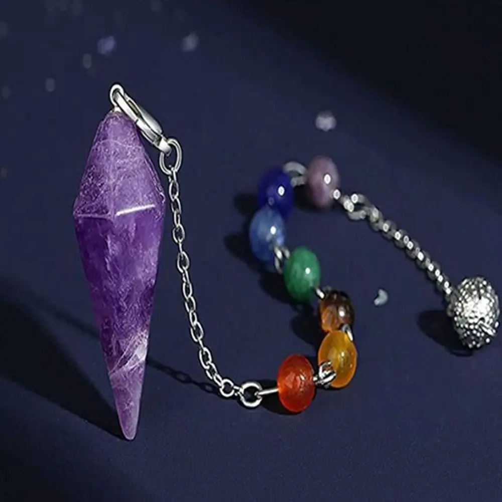 Natural-Stone-Crystal-Pendulums-Hexagonal-7-Chakra-Pendant-Pendulum-for ...