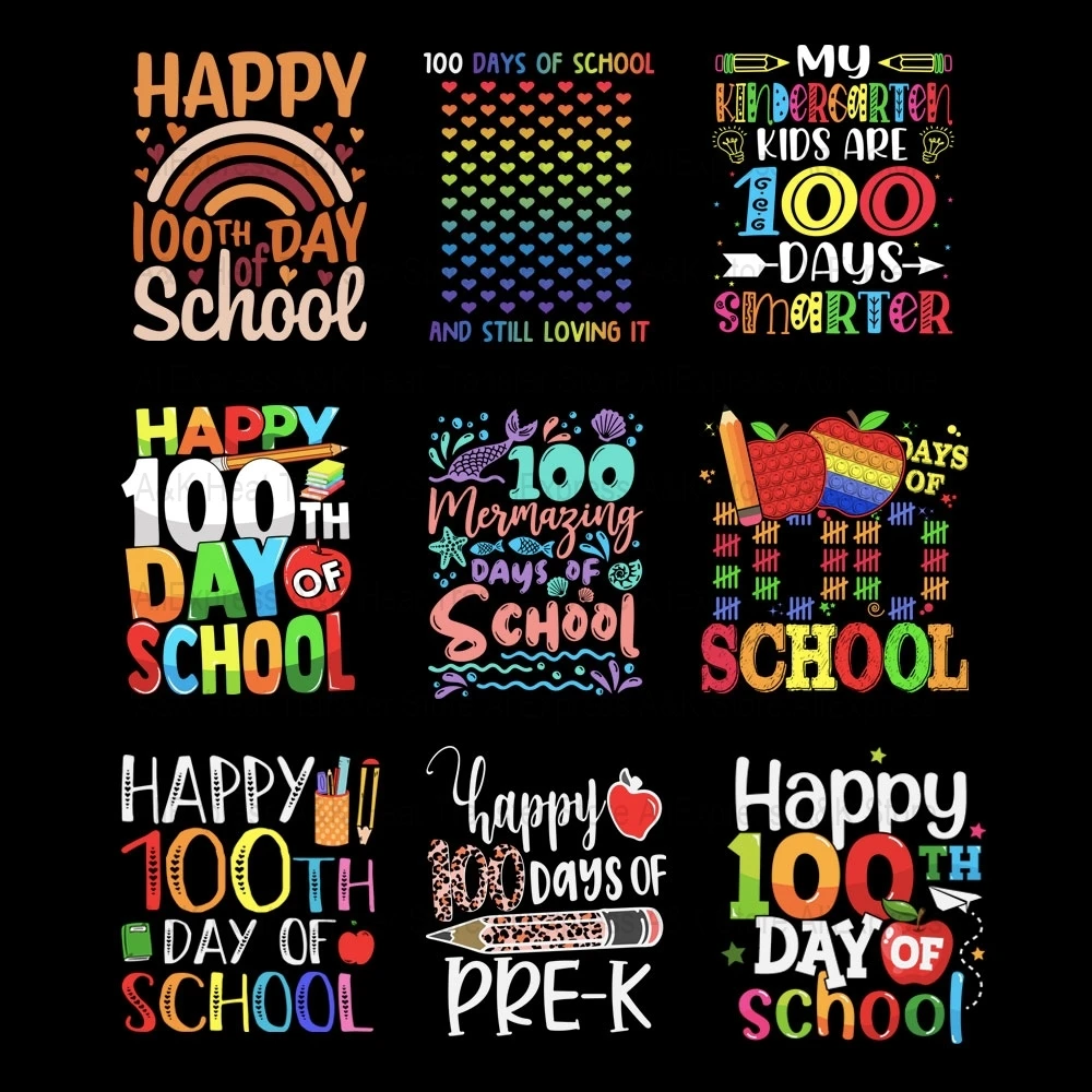 Happy-100-Days-of-School-Heart-Transfer-Patches-Iron-On-Clothing-Kids ...