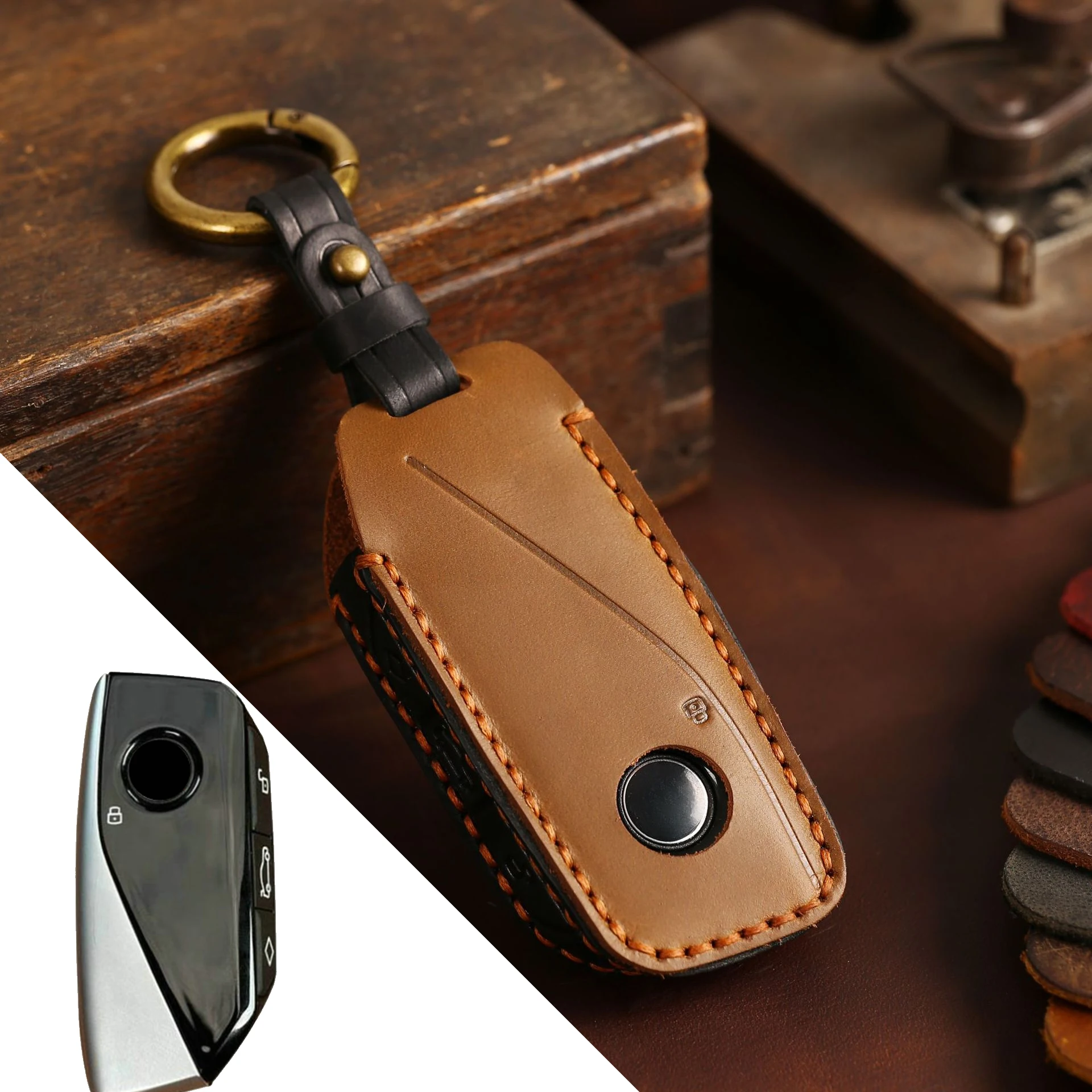 Leather Car Fob Key Case Protector Cover for BMW I7 X7 G07 LCI IX I20 ...