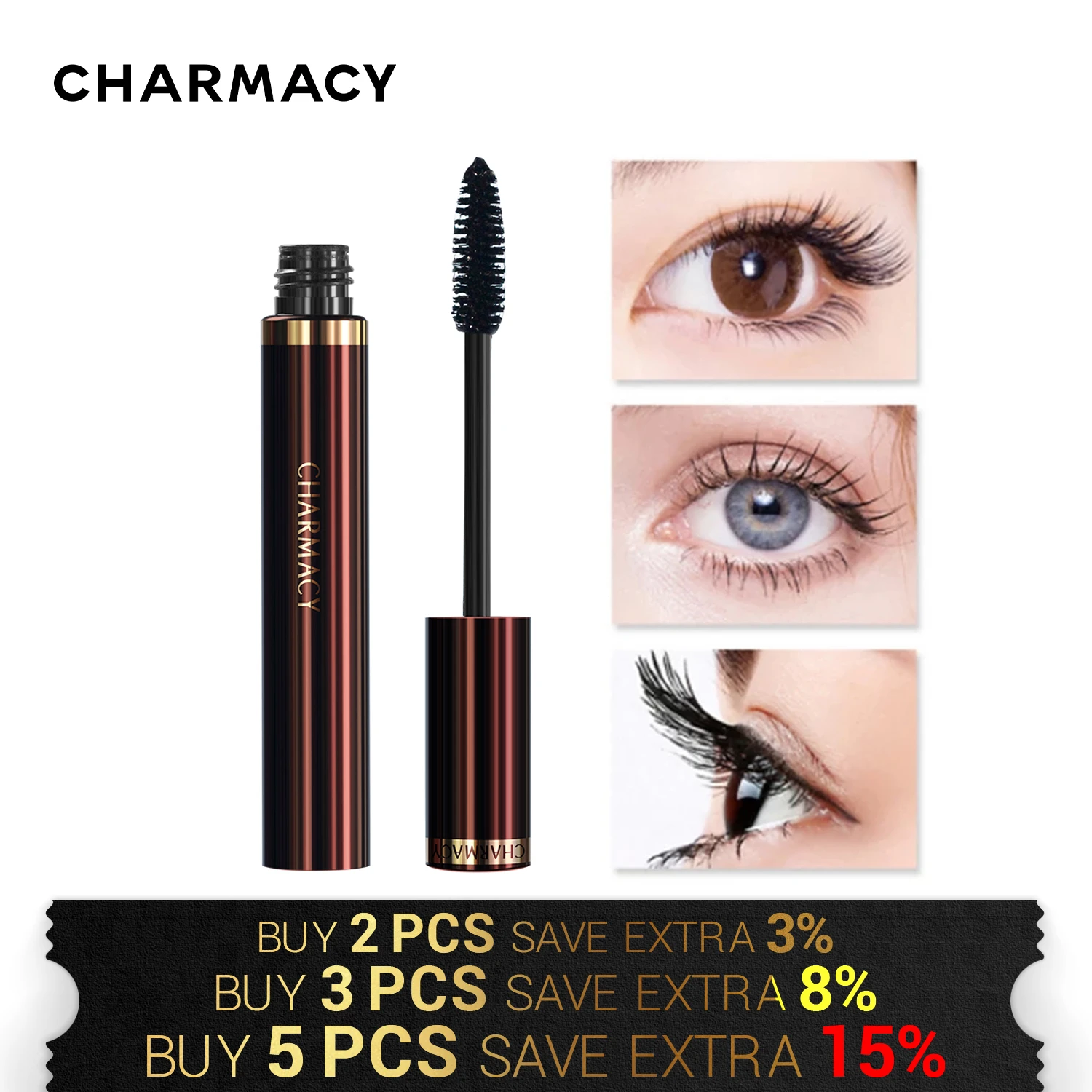CHARMACY 3D Waterproof Mascara Eyelash Quick Dry Extension Long Thick ...