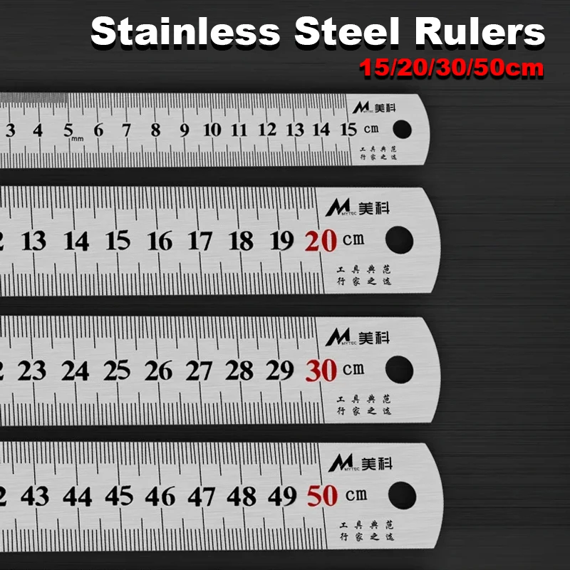 50-30-20-15cm-Stainless-Steel-Ruler-Double-Side-Centimeter-Inches-Scale ...