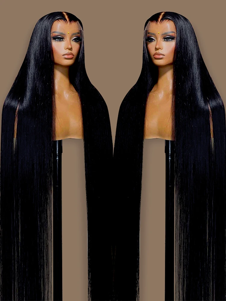 30 40 Inch Bone Straight Human Hair Lace Frontal Wigs Brazilian 13x4 ...