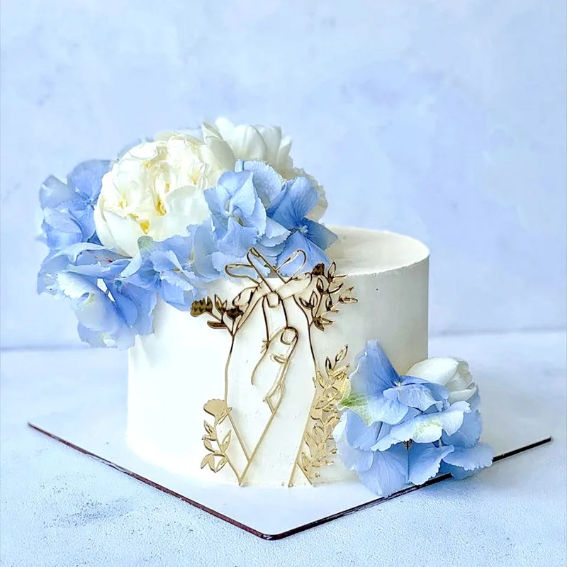 Gold-Acrylic-Hold-Hand-Tig-Minimalist-Art-Lover-Couple-Face-Cake-Topper ...