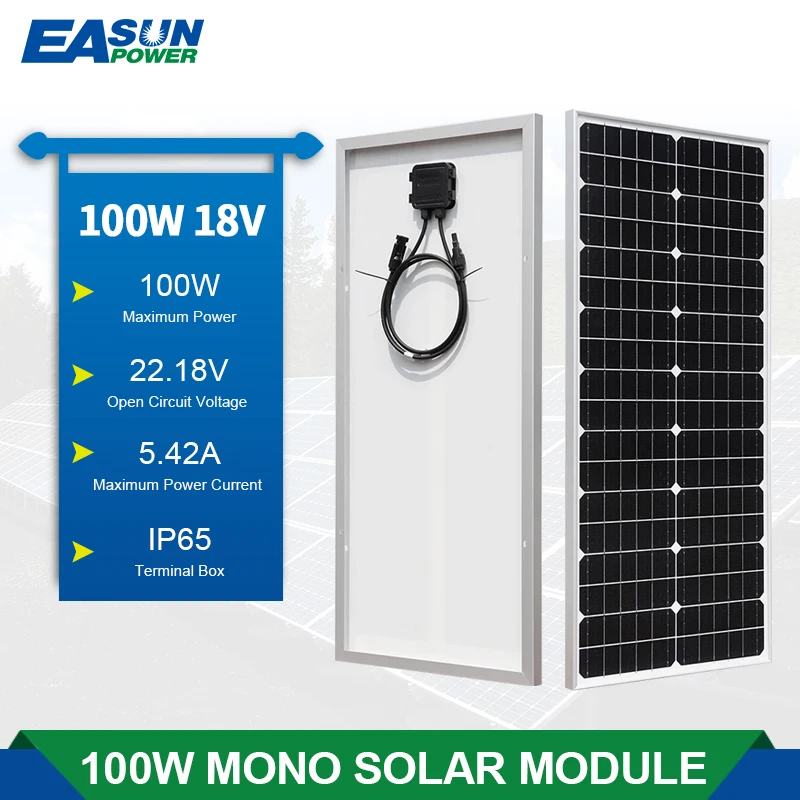 EASUNPOWER-Monocrystalline-Glass-Solar-Panel-100W-18V-Photovoltaic ...