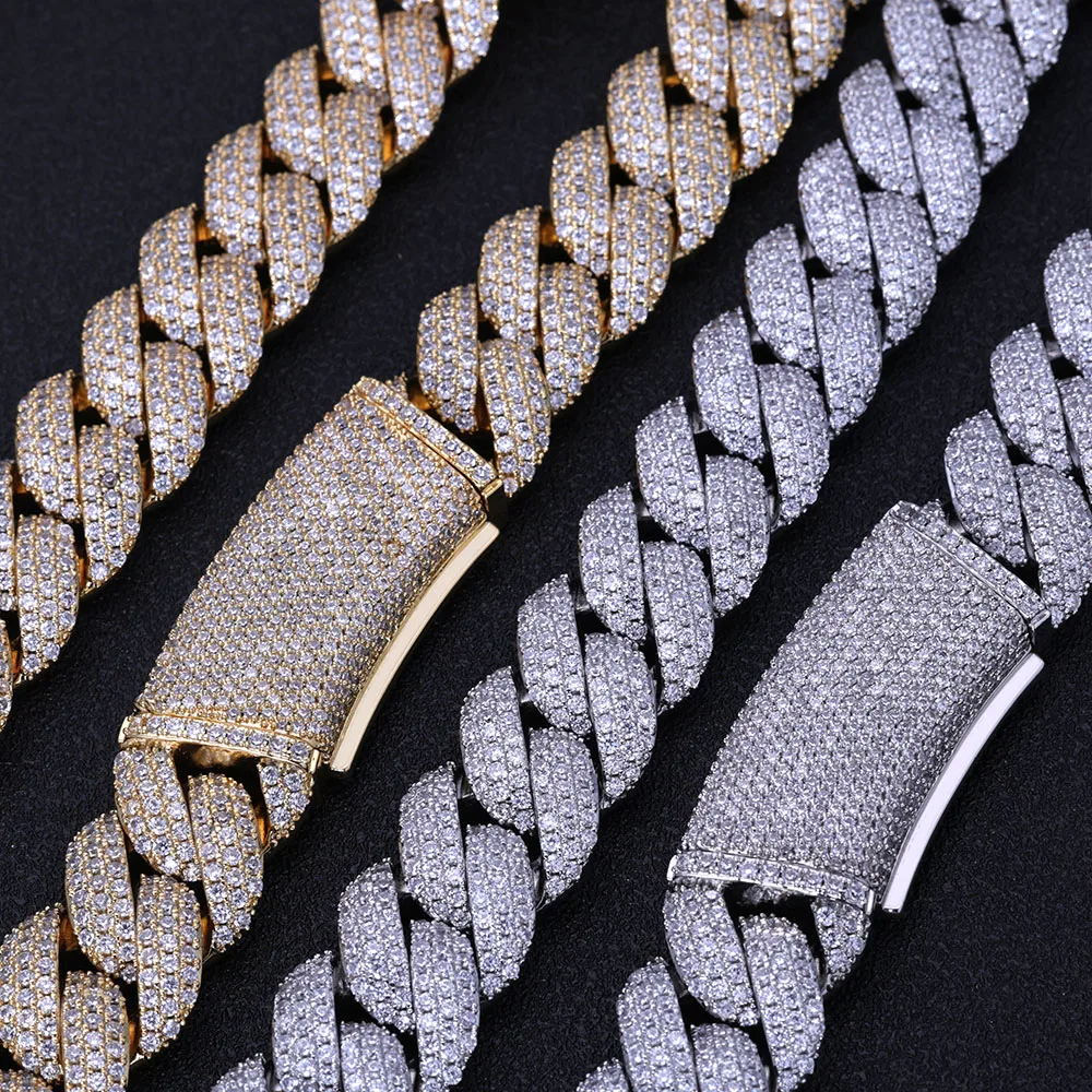 NUOYA Hip Hop 18MM 3 filas circón cúbico helado 5A CZ burbujas cadena ...