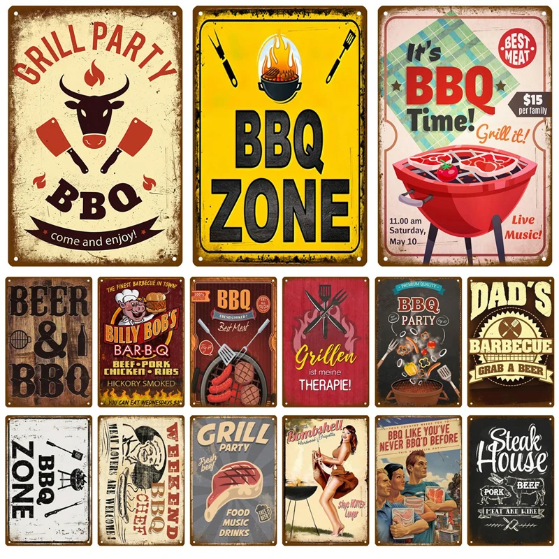 Tin-Sign-BBQ-RULES-Poster-Vintage-Wall-Posters-Metal-Sign-Decorative ...