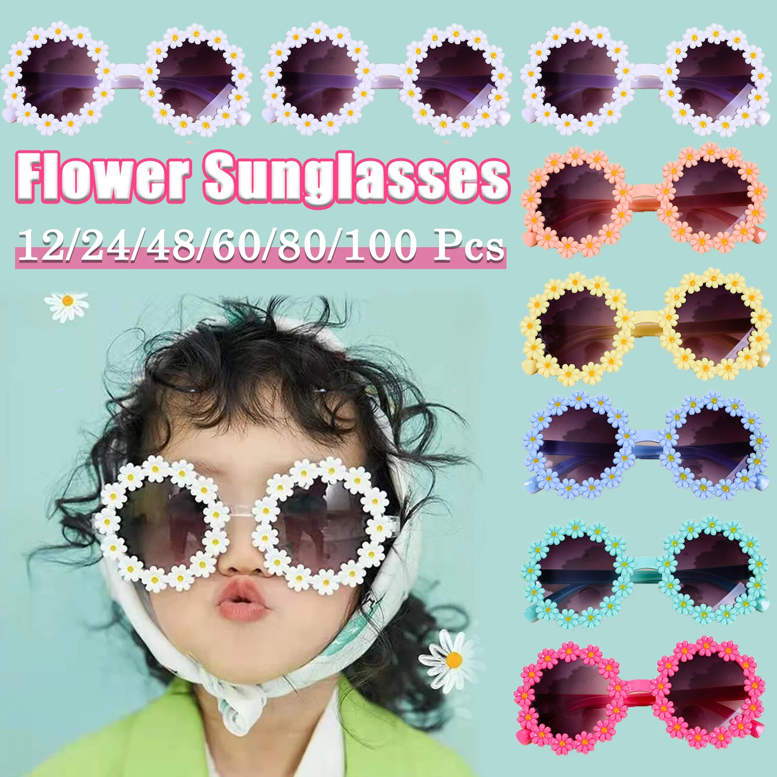 12-100Pcs-Round-Flower-Sun-Glasses-for-Girls-Kids-Daisy-Sunglasses ...