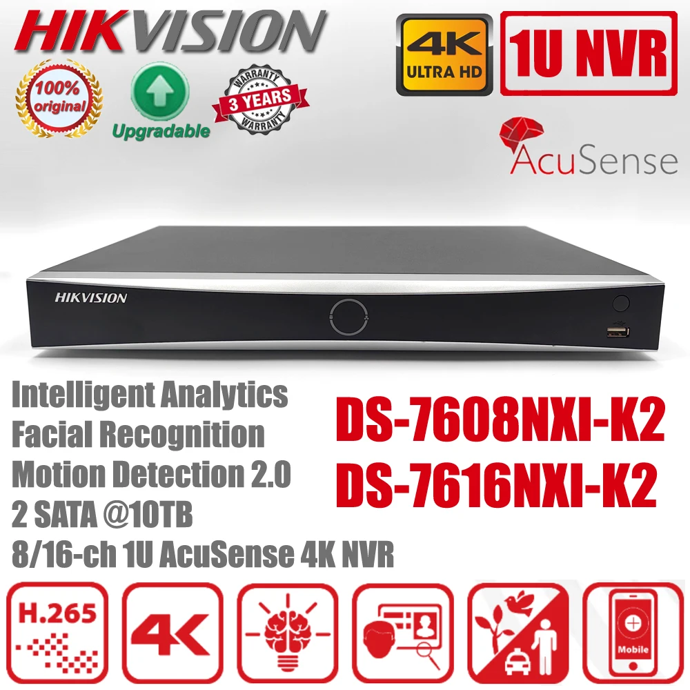 Hikvision DS-7608NXI-K2 and DS-7616NXI-K2 8/16 Channel 4K H.265+ 2SATA AcuSense NVR Network ...