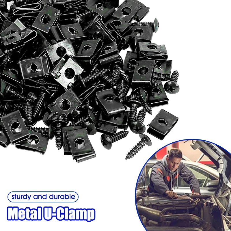 Car Screw Base U Clip Metal Screw Fastener Clips Anti-rust Self-tapping ...