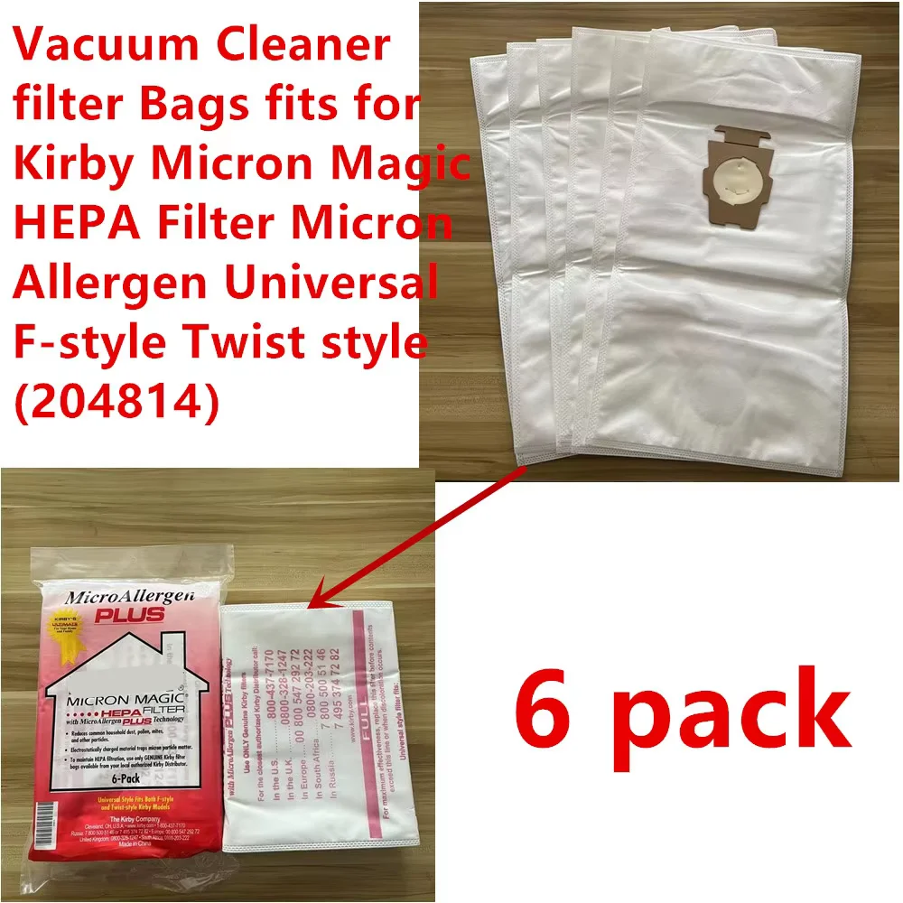 6pack Vacuum filter Bags compatible with Kirby Micron Magic HEPA Filter ...