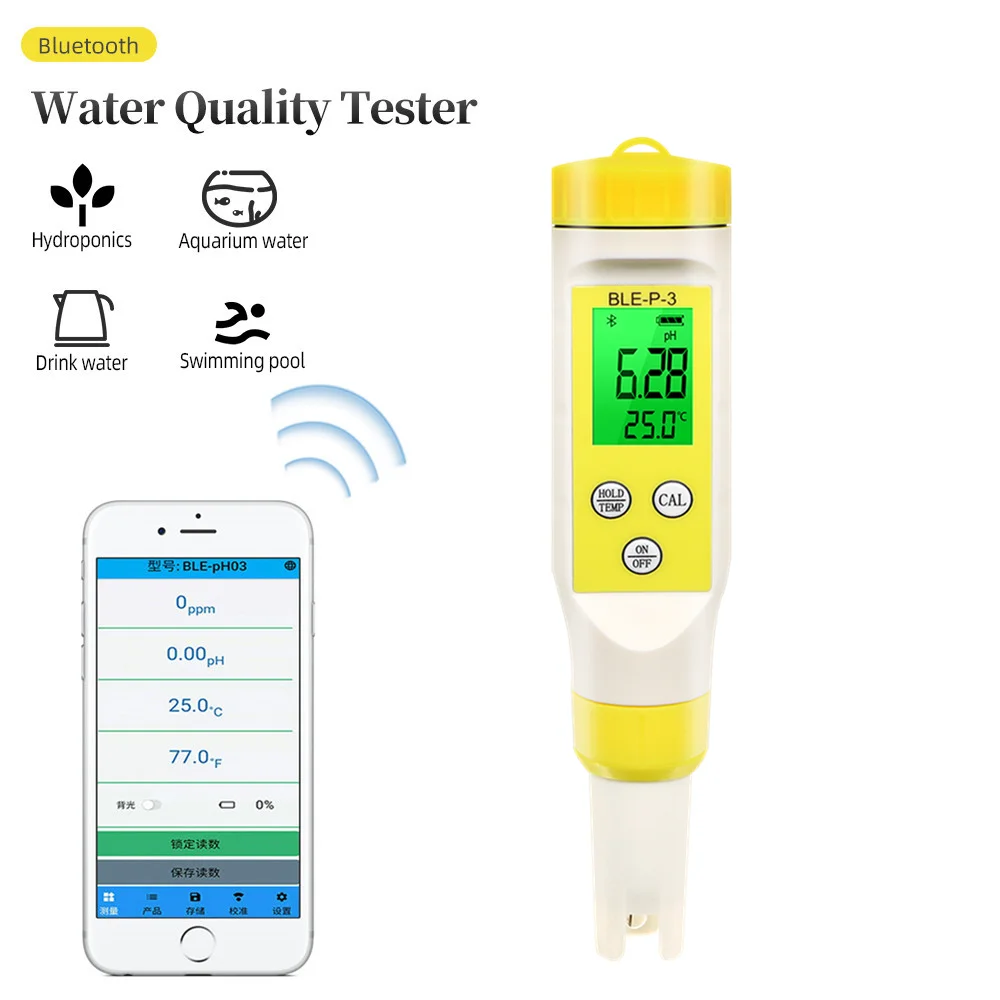 Medidor de temperatura de pH 2 en 1, BLE P 3 Compatible con Bluetooth, con APP, medidor de ...