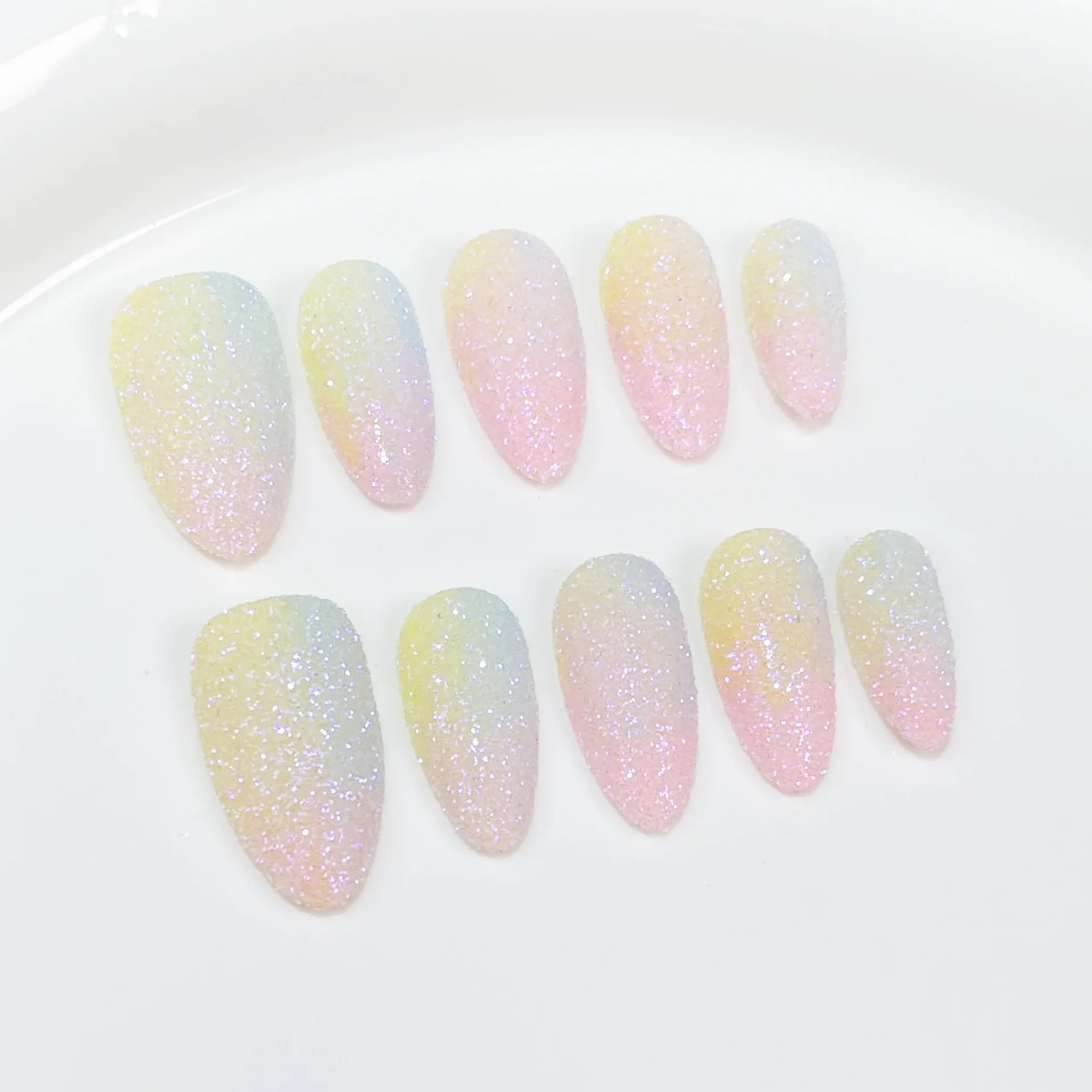 10pcs Handmade Press on Nails Super Shiny Powder Gradient Color False ...
