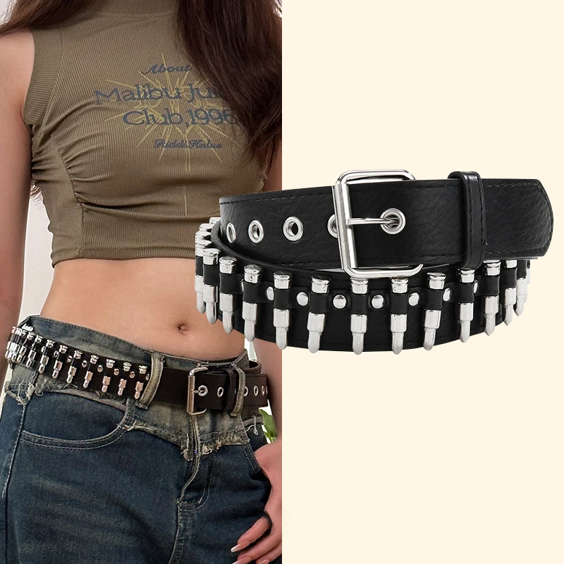 Unisex-Punk-Bullets-Belt-PU-Leather-Belt-Adjustable-Body-Decoration ...