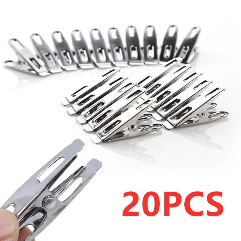 20Pcs-Stainless-Steel-Clothes-Pegs-Washing-Clips-Household-Clothing ...