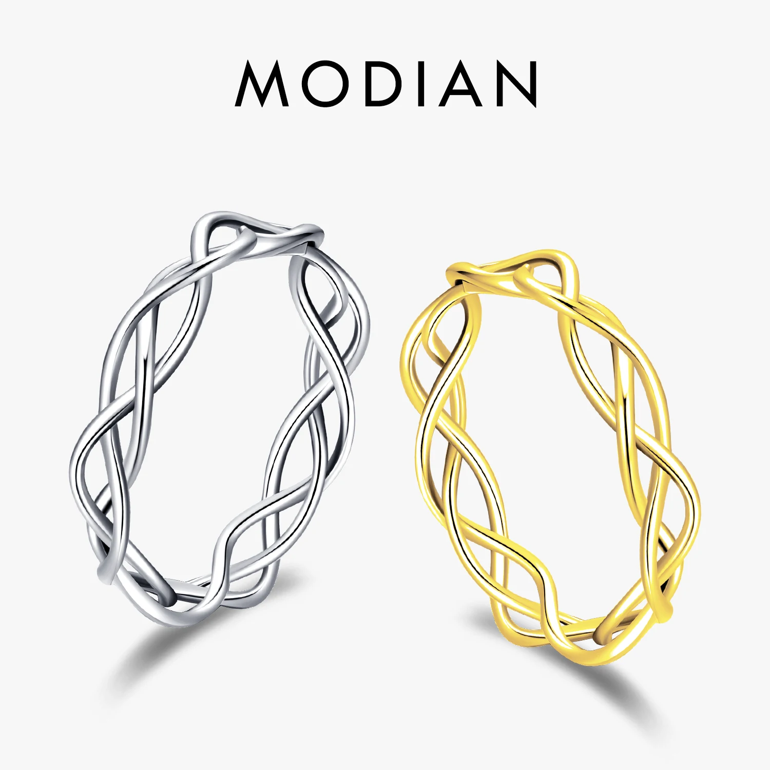 Modian Abstract Braided Texture Elegant Ring Real 925 Sterling Silver ...