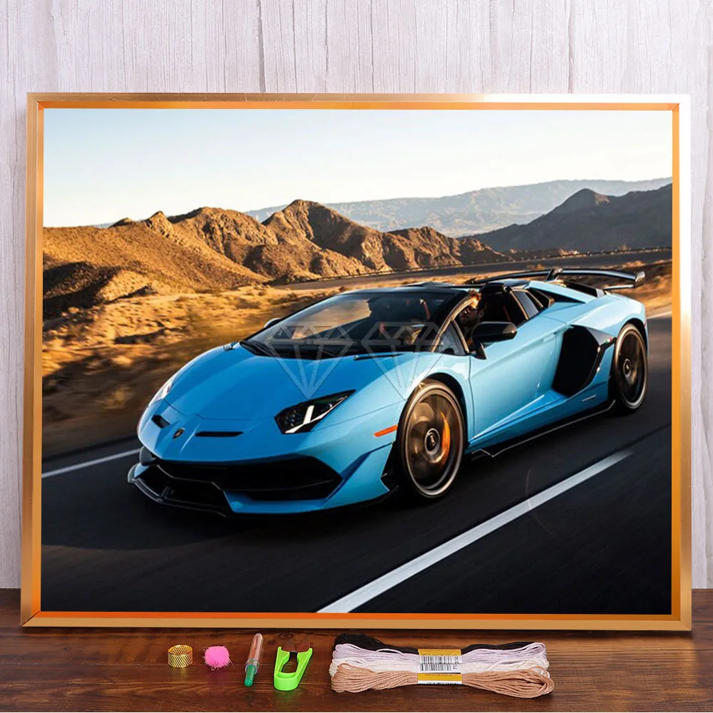 Cartoon Sports Car Ferrari Lamborghini Printed Canvas 11ct Cross-stitch ...
