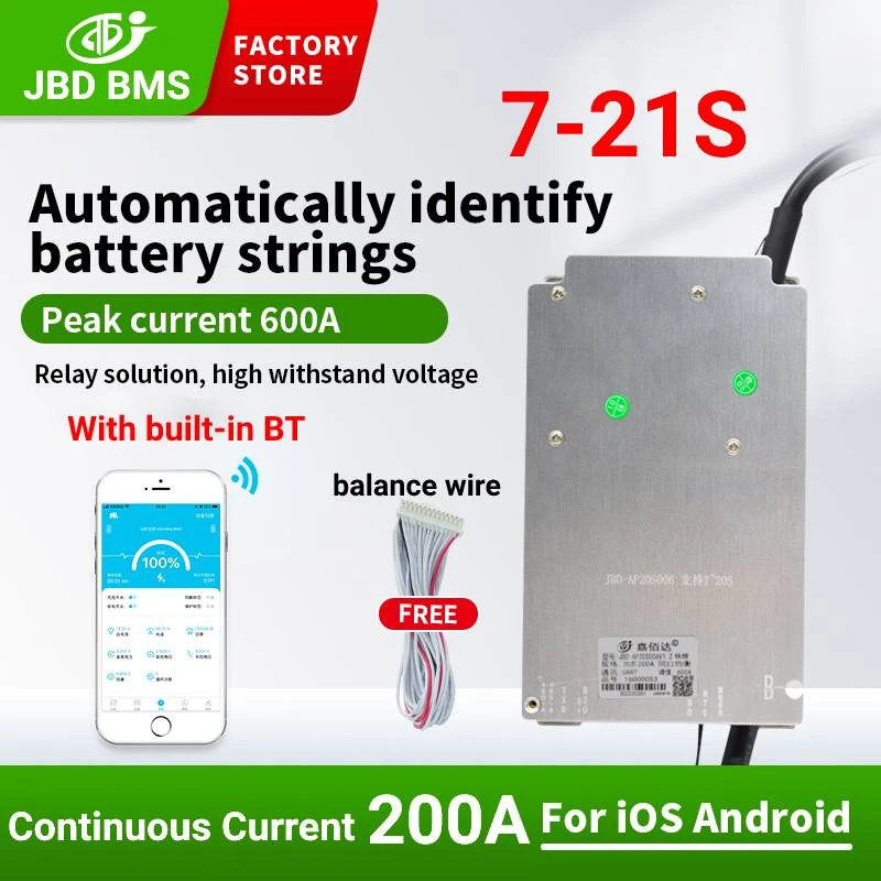 JBD Smart BMS 7S 8S 9S 10S 12S 13S 14S 15S 16S 17S 18S 20S 21S 200A Lifepo4 Bms 36V 48V 60V 72V ...