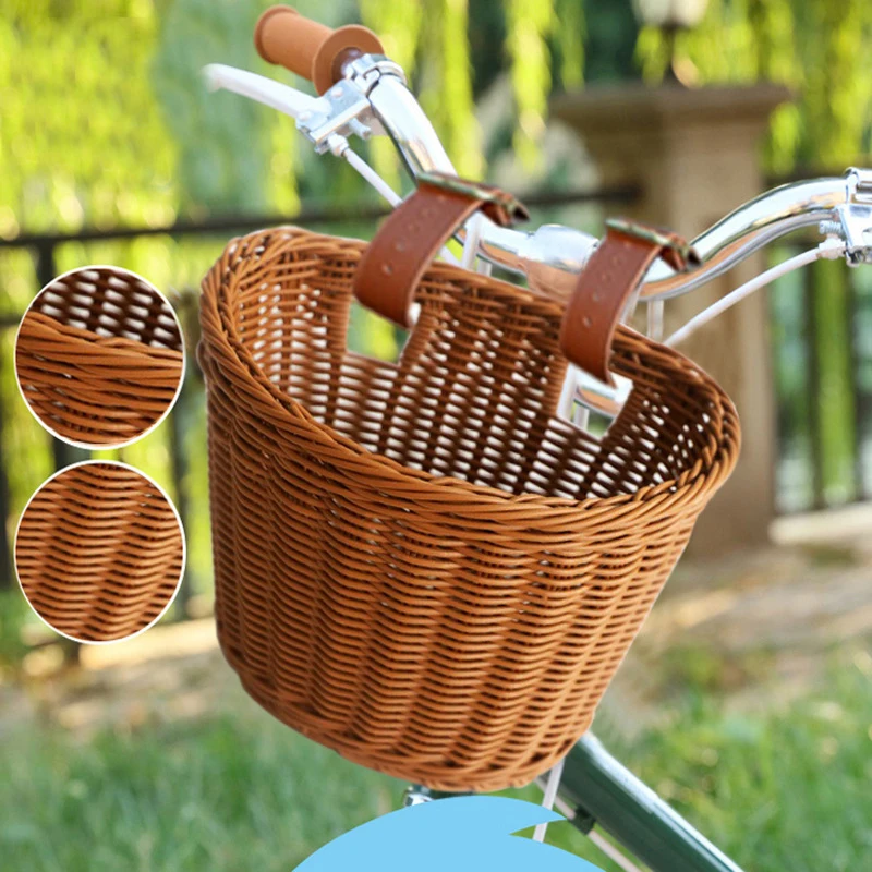 Bicycle-Basket-With-Straps-Detachable-Imitation-Rattan-Bicycle-Basket ...