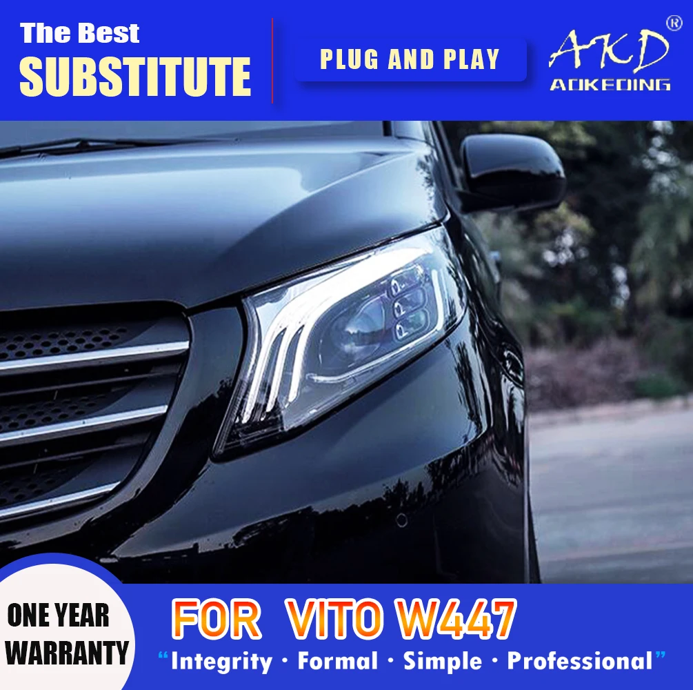 벤츠 Vito LED 헤드 라이트 용 AKD 헤드 램프 2015 2019 헤드 라이트 Vito V260 DRL 턴 시그널 하이 ...