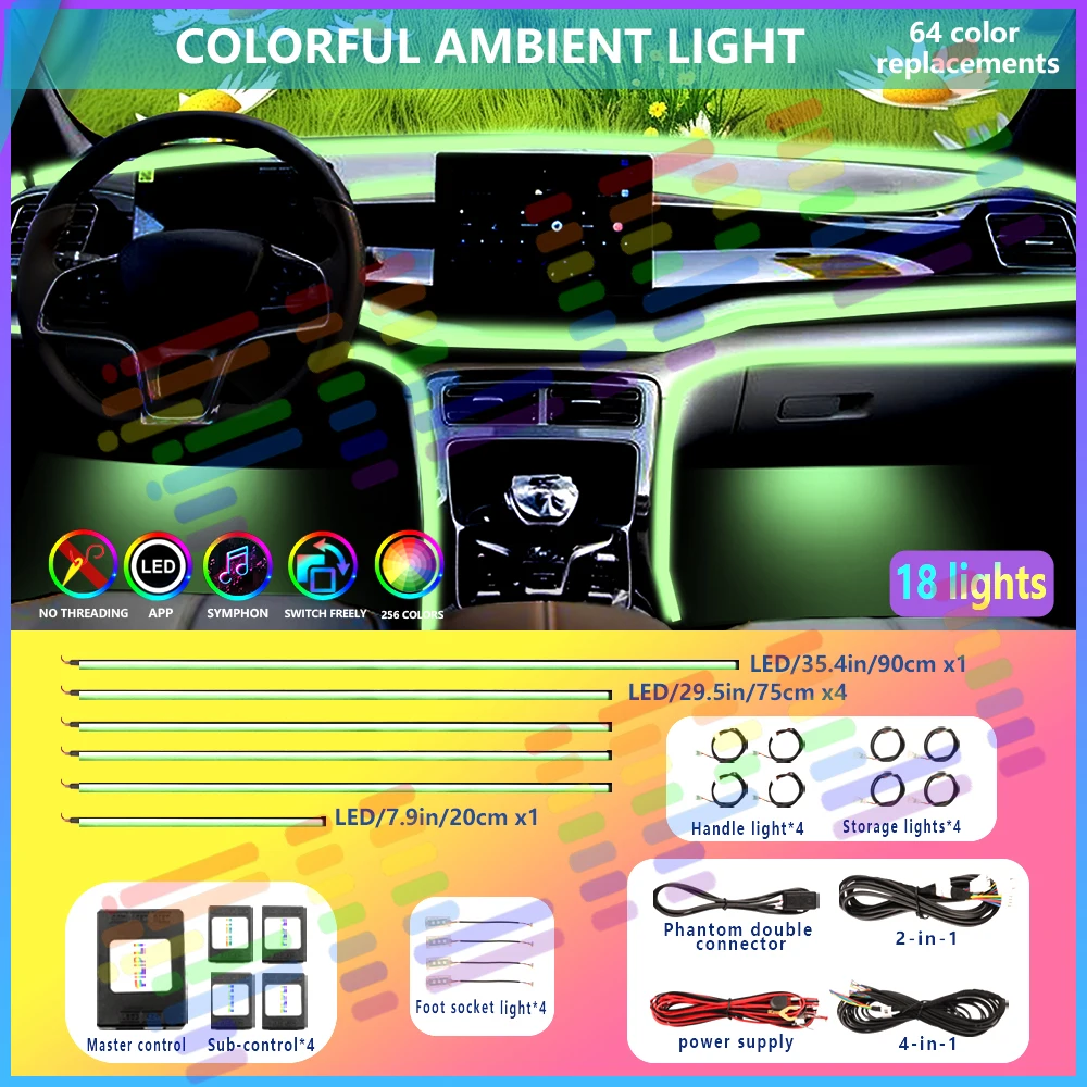 Symphony-Car-Acr-lico-Luzes-Ambiente-RGB-Universal-LED-Strip-Interior ...