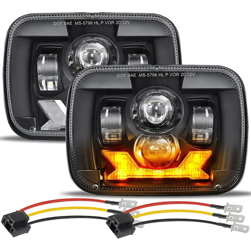 5x7 7x6 LED Headlights 9600LM 180W DOT H6054 w/ DRL Turn Signal Hi/Low ...