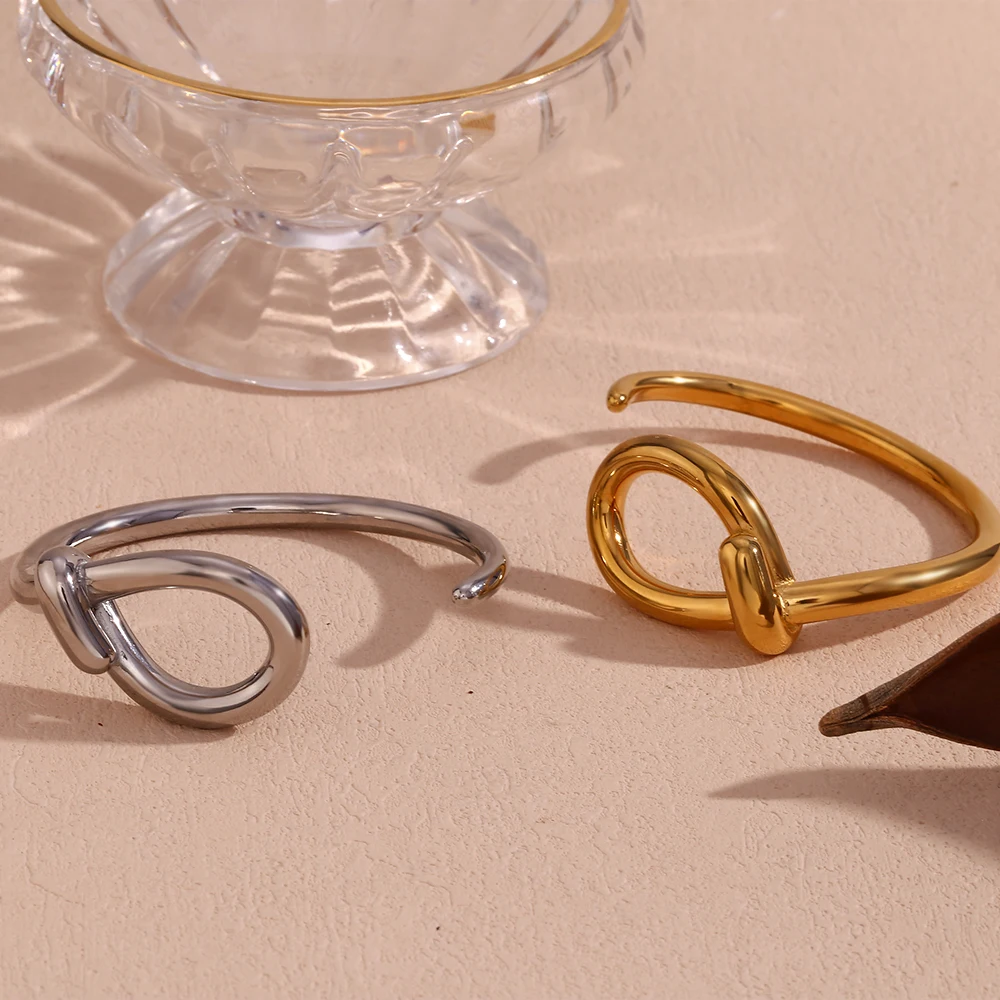 Wound-Hollow-Droplet-Open-Bracelet-Water-Resistant-316L-Stainless-Steel ...