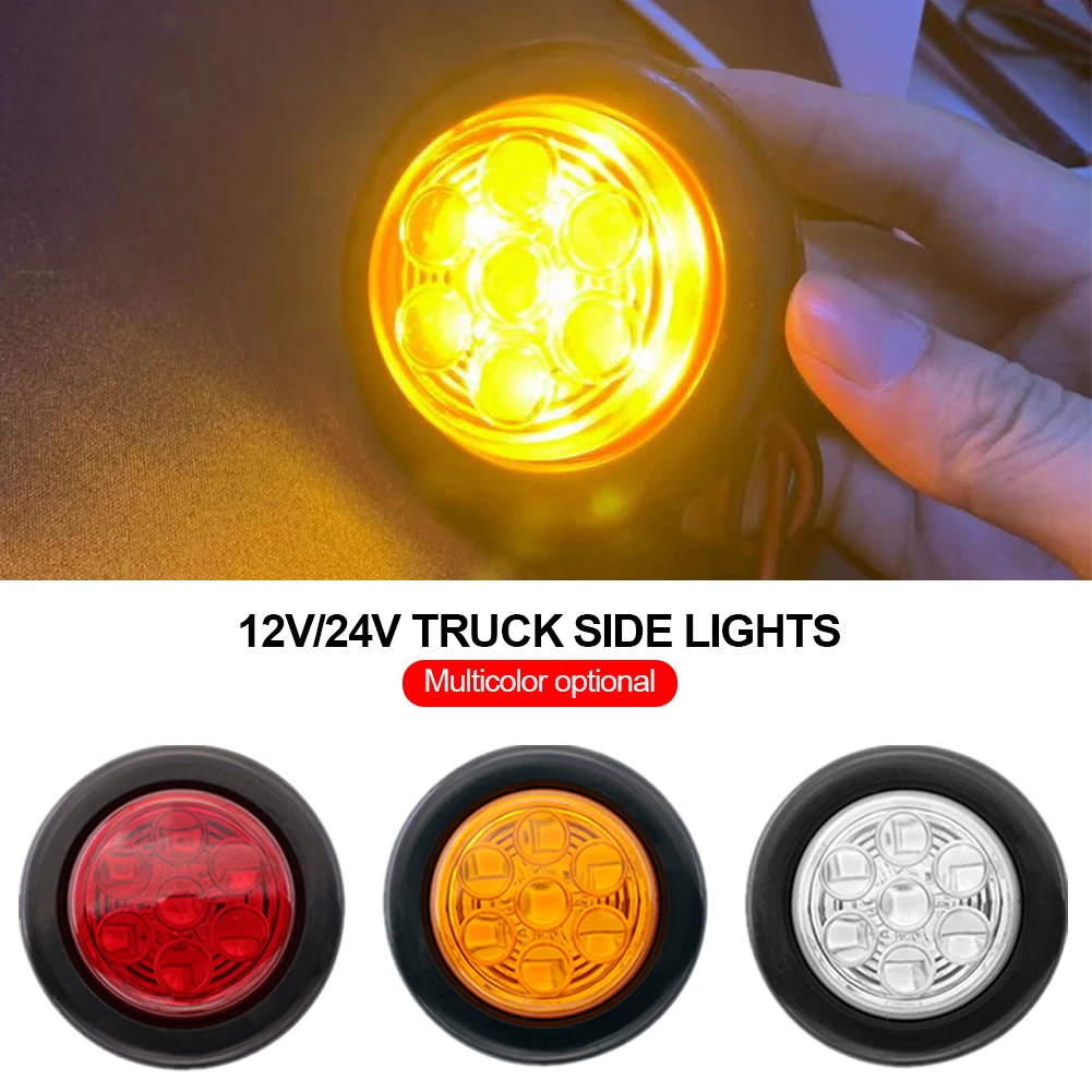 6 LED Indicators 12V 24V Round Trailer Side Marker Light Yellow White ...